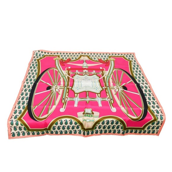 Hermes | Accessories | Hermes Scarf Carre 9 Carriage Wheel Rose Vif Les Roues De Phaeton Silk ...